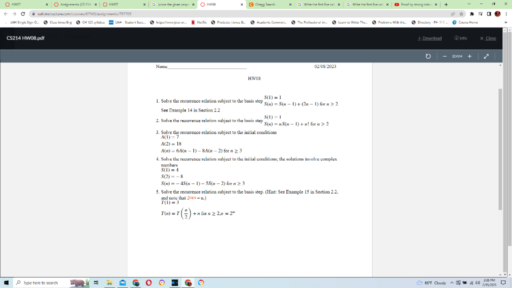 Solved See Example 14 in Section 2.2 3. Solve the recurrence | Chegg.com