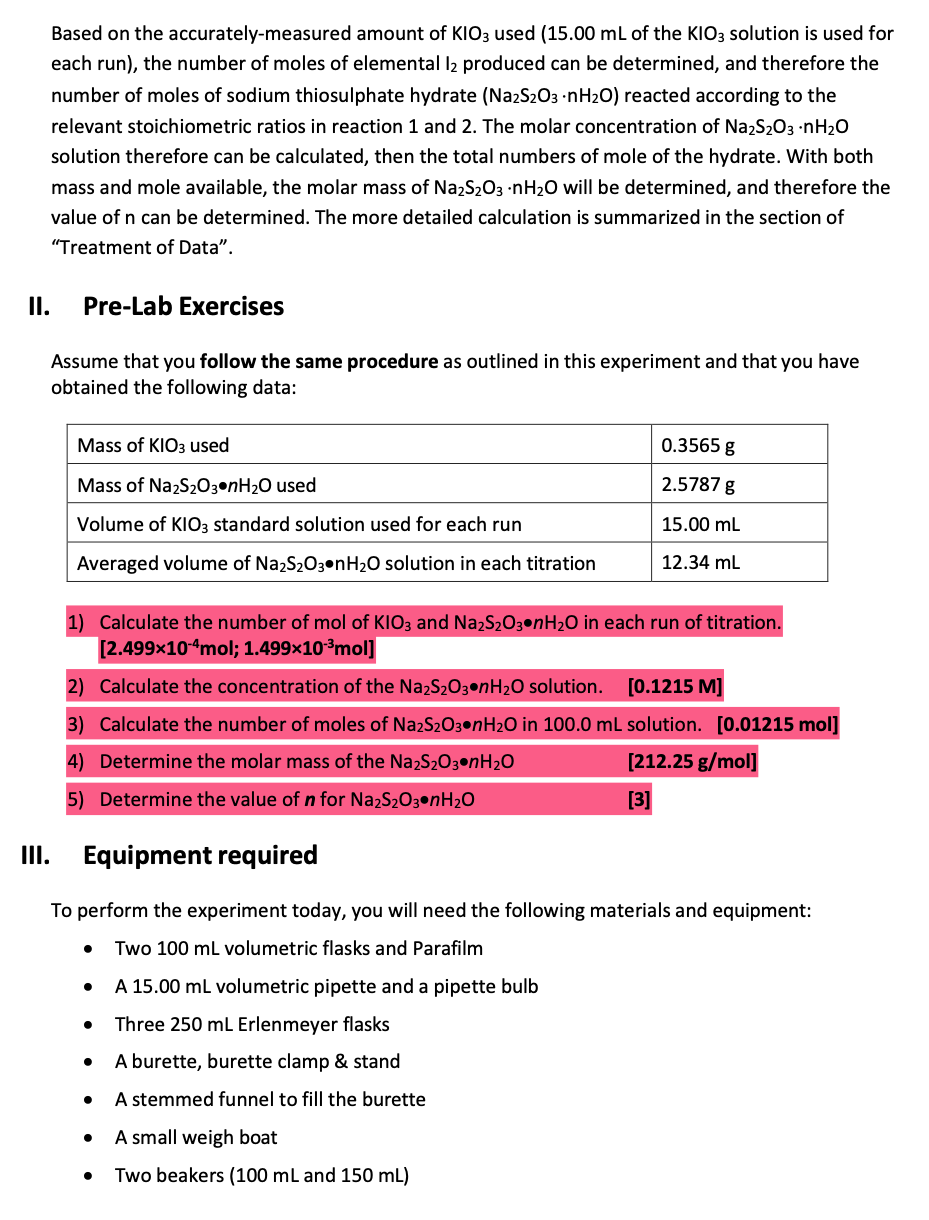 Solved Based on the accurately-measured amount of KIO3 used | Chegg.com