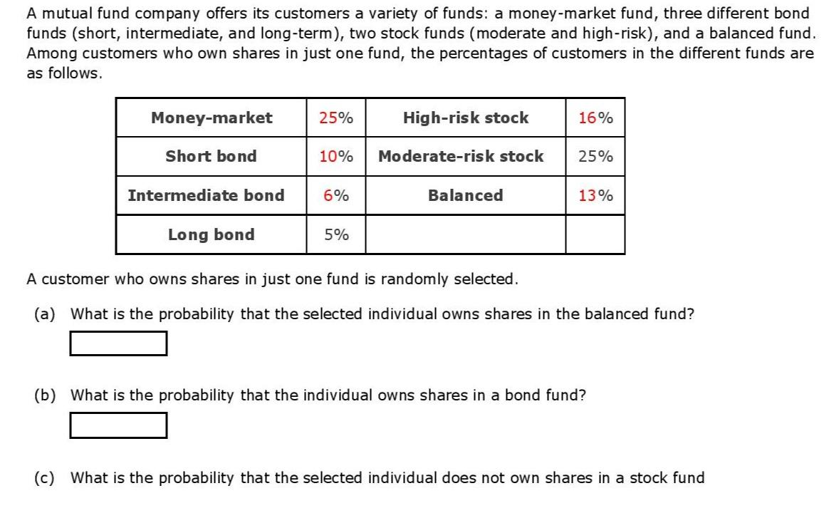 Solved A mutual fund company offers its customers a variety | Chegg.com