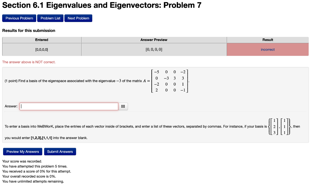 Solved Section 6.1 Eigenvalues and Eigenvectors: Problem 7 | Chegg.com