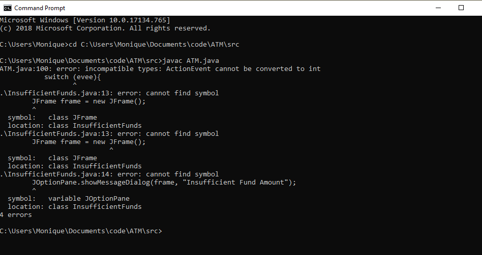 Solved Hello! I am currently working on my SWING GUI ATM | Chegg.com