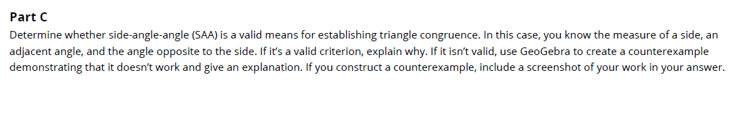 Solved Part C Determine whether side-angle-angle (SAA) is a | Chegg.com