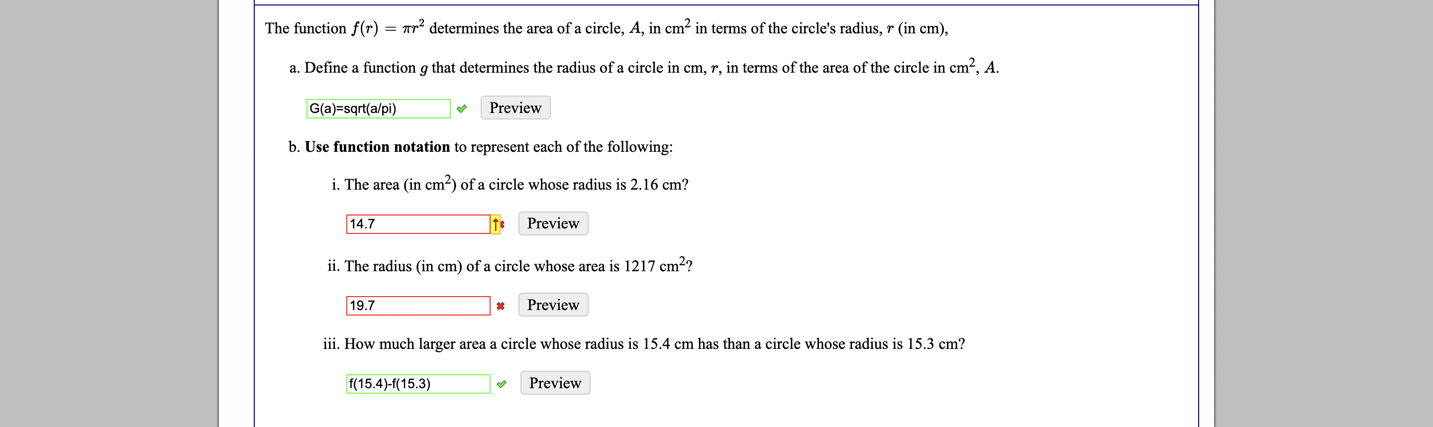 Solved The function f(r)=πr2 determines the area of a | Chegg.com