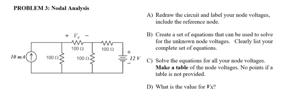Solved PROBLEM 3: Nodal Analysis A) Redraw the circuit and | Chegg.com