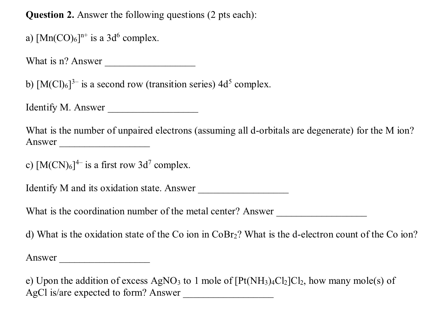 Question 2. Answer the following questions (2 pts | Chegg.com