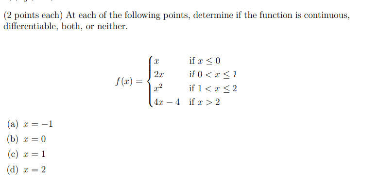 Solved (2 points each) At each of the following points, | Chegg.com