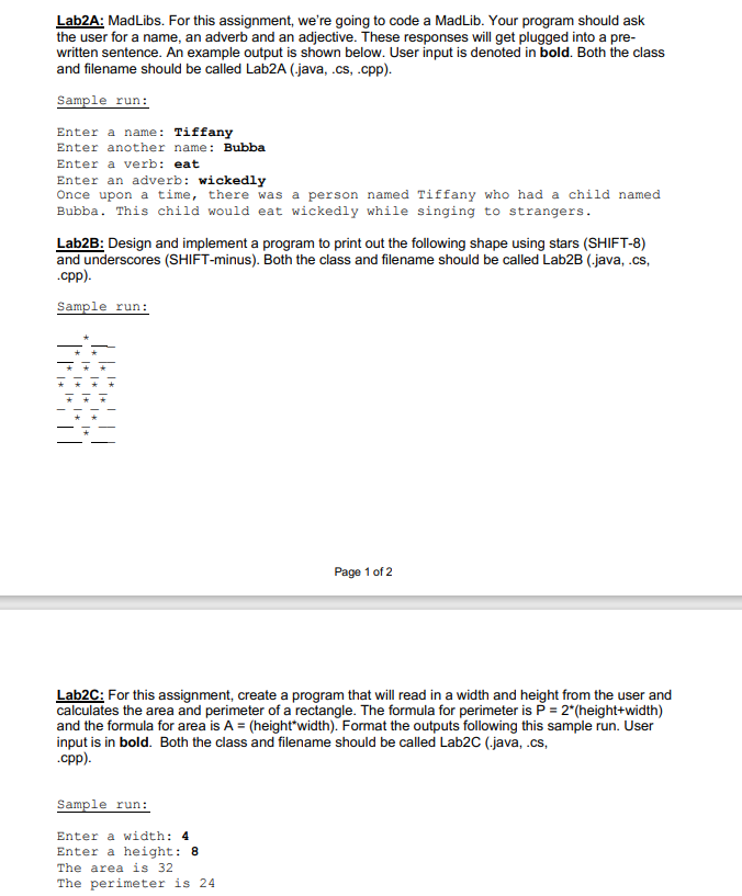 Solved Lab2A: MadLibs. For this assignment, we're going to | Chegg.com