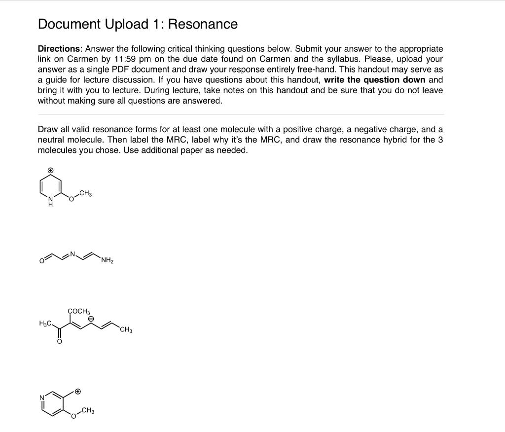 Solved Document Upload 1: Resonance Directions: Answer the | Chegg.com