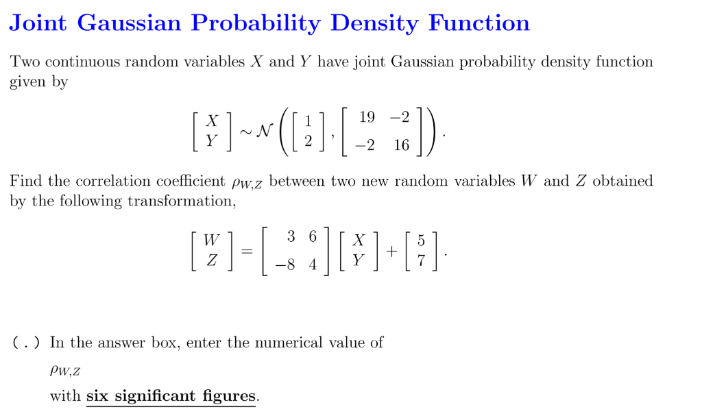Solved Joint Gaussian Probability Density Function Two | Chegg.com