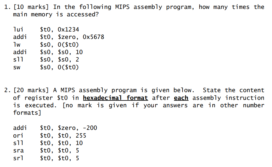 Solved 1. [10 marks] In the following MIPS assembly program, | Chegg.com