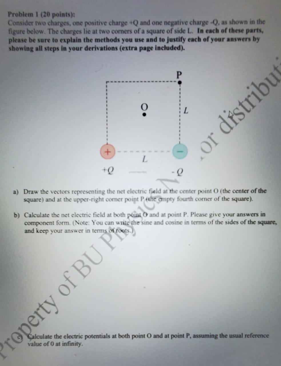Solved Problem 1 (20 points): Consider two charges, one | Chegg.com