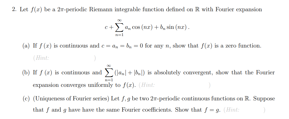 Solved Let f(x) be a 2π-periodic Riemann integrable function | Chegg.com