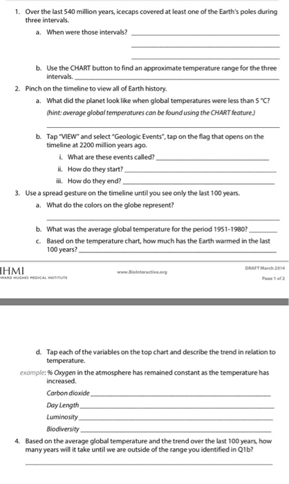 Biolnteractive EarthViewer App Cimate Guide Exploring | Chegg.com