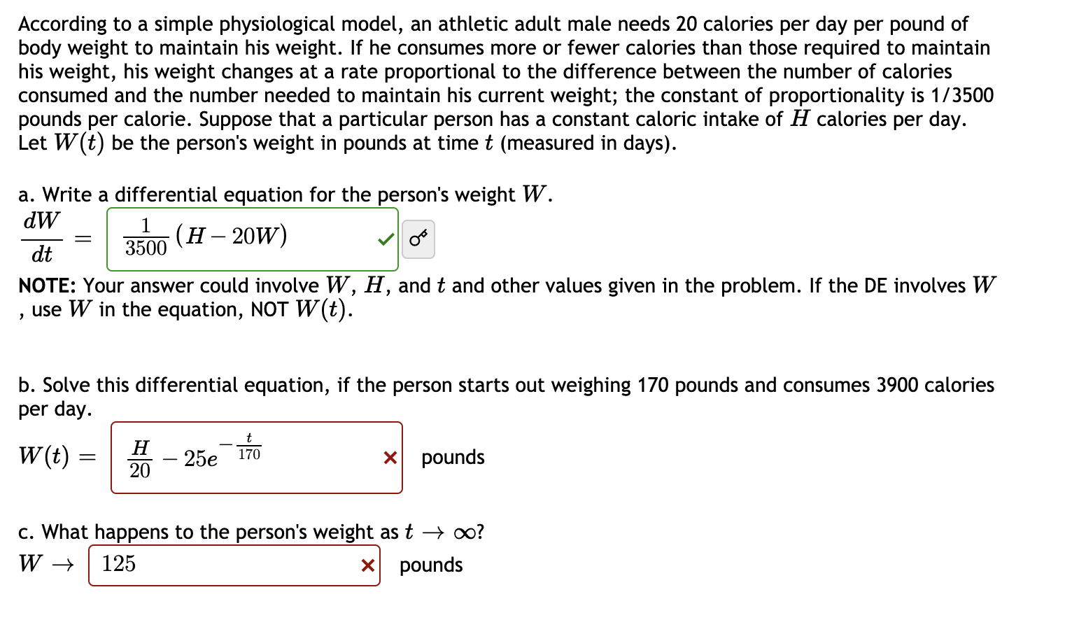 Solved According to a simple physiological model, an | Chegg.com