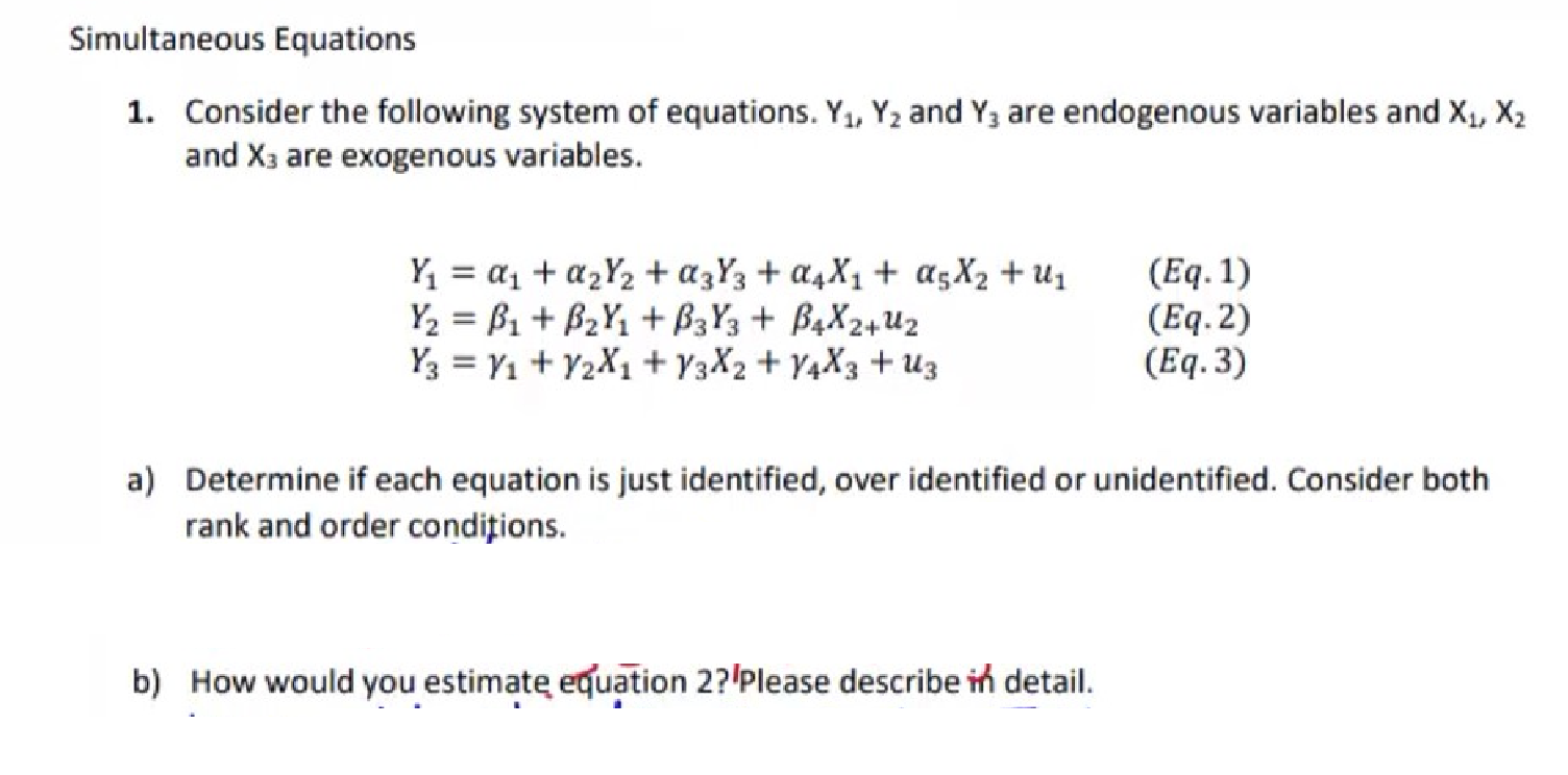 Solved 1. Consider the following system of equations. Y1,Y2 | Chegg.com