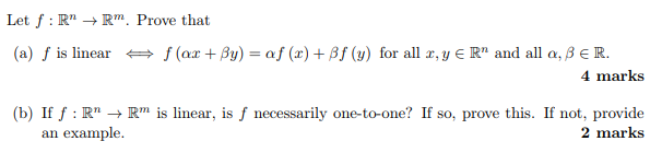 Solved Let f : Rn → Rm. Prove that (a) f is linear-> f (az + | Chegg.com