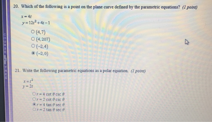Solved 20. Which of the following is a point on the plane | Chegg.com