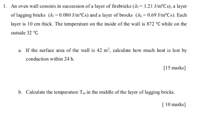 Solved 1. An oven wall consists in succession of a layer of | Chegg.com