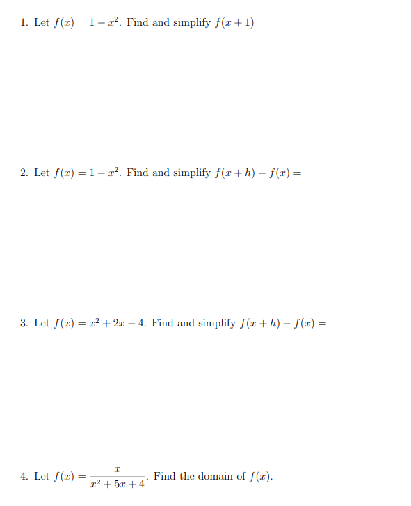 Solved 1. Let f(x) = 1 - 2?. Find and simplify f(x +1) = 2. | Chegg.com