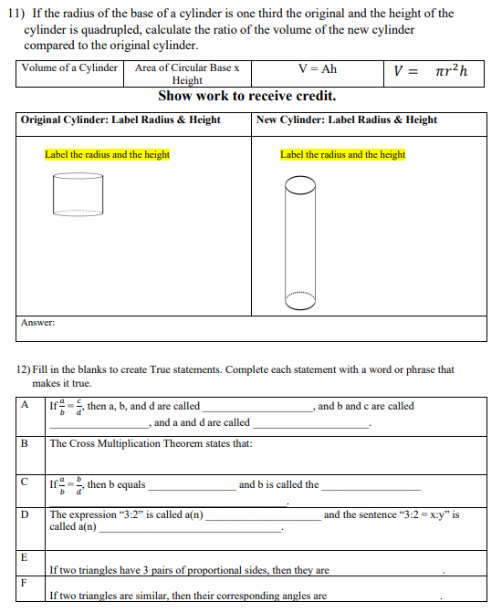 Solved 11) If the radius of the base of a cylinder is one | Chegg.com