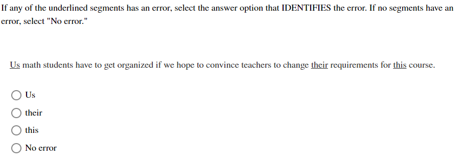 Solved If any of the underlined segments has an error, | Chegg.com