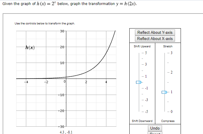 Solved Given the graph of h(x) = 2* below, graph the | Chegg.com