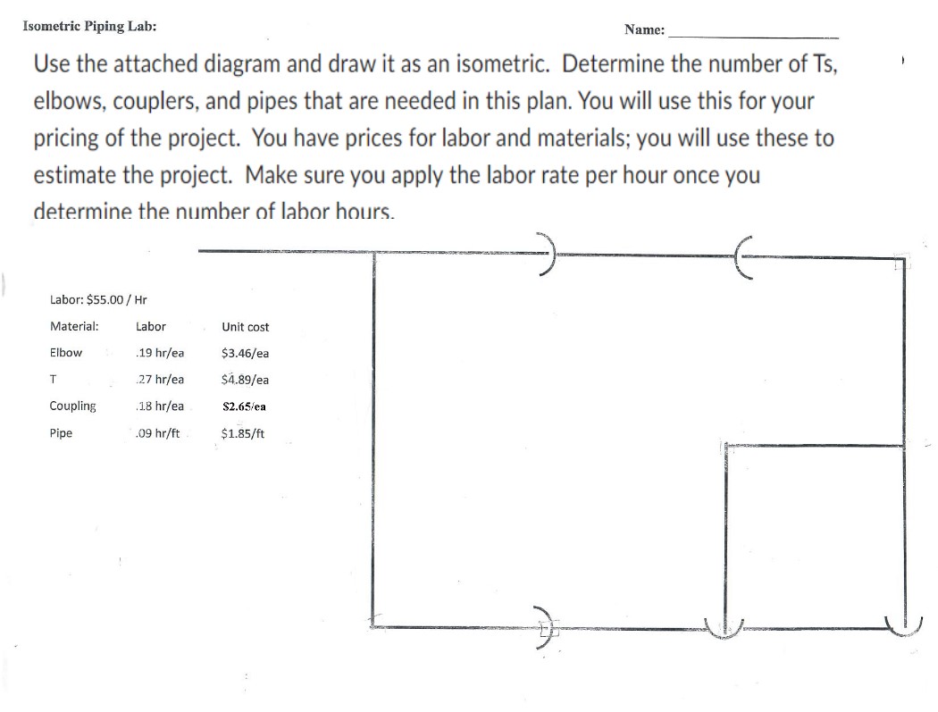 Solved Isometric Piping Lab: Name: Use the attached diagram | Chegg.com