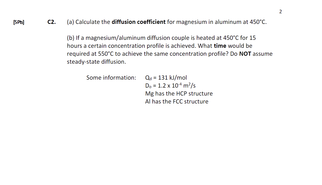 Solved (a) Calculate the diffusion coefficient for magnesium | Chegg.com