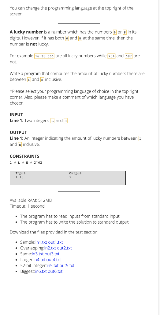 Solved You can change the programming language at the top | Chegg.com