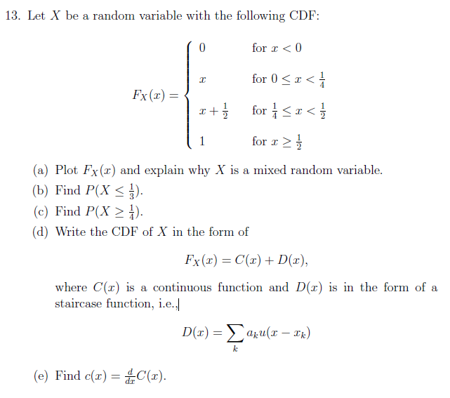 Solved 13. Let X be a random variable with the following | Chegg.com