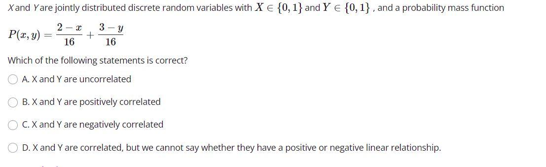 Solved X and Y are jointly distributed discrete random | Chegg.com