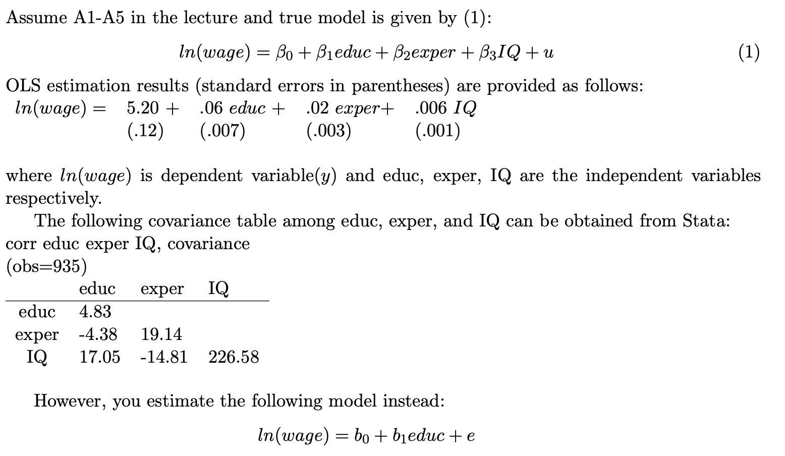 Solved Provide the OLS estimator for b1. Provide the bias | Chegg.com Solved Provide the OLS estimator for b1. Provide the bias | Chegg.com