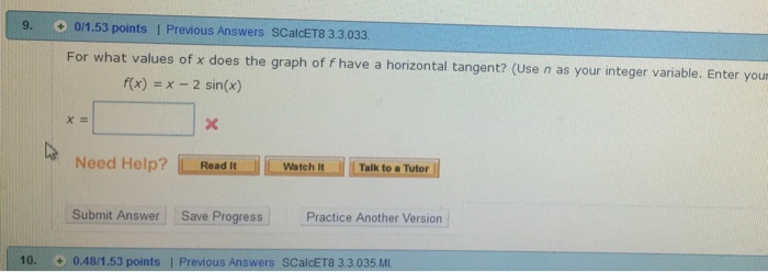 Solved 9. 0/1.53 points I Previous Answers SCalcET8 3.3.033 | Chegg.com