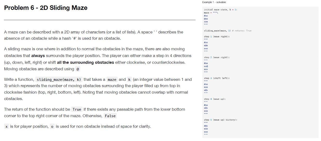Example 1 - Solvable: Problem 6 - 2D Sliding Maze | Chegg.com