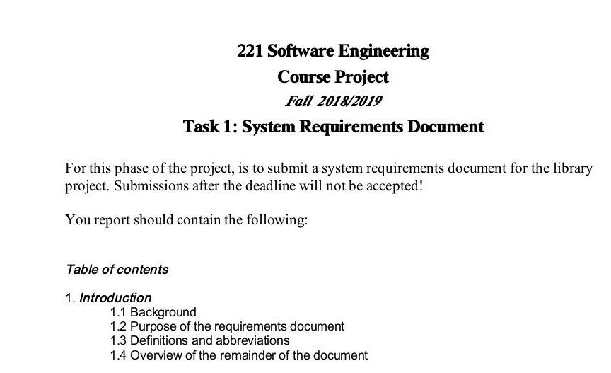 221 Software Engineering Course Project Fall | Chegg.com