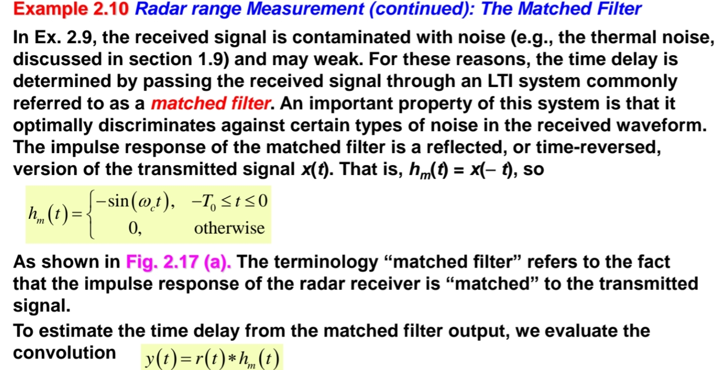Solved Example 2.10 Radar range Measurement (continued): The | Chegg.com