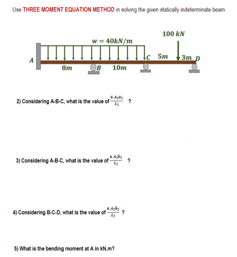 Solved Use THREE MOMENT EQUATION METHOD in solving the given | Chegg.com