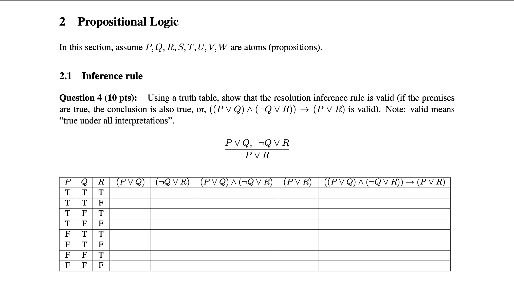 Solved 2 Propositional Logic In this section, assume | Chegg.com