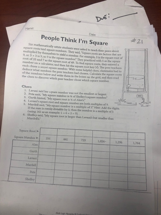 Solved ve Name Date People Think I'm Square 2 l Six | Chegg.com