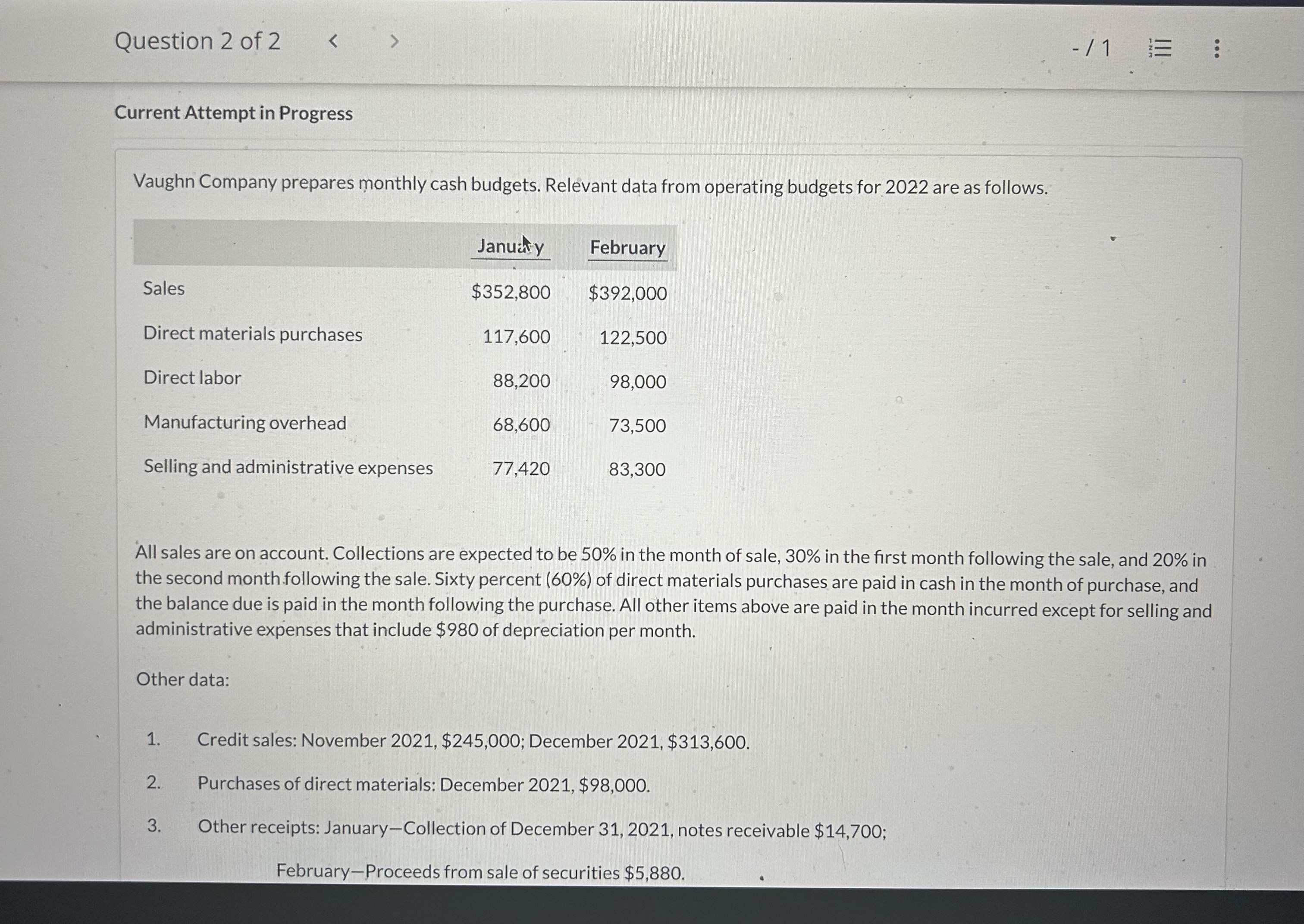 Solved Current Attempt in Progress Vaughn Company prepares | Chegg.com