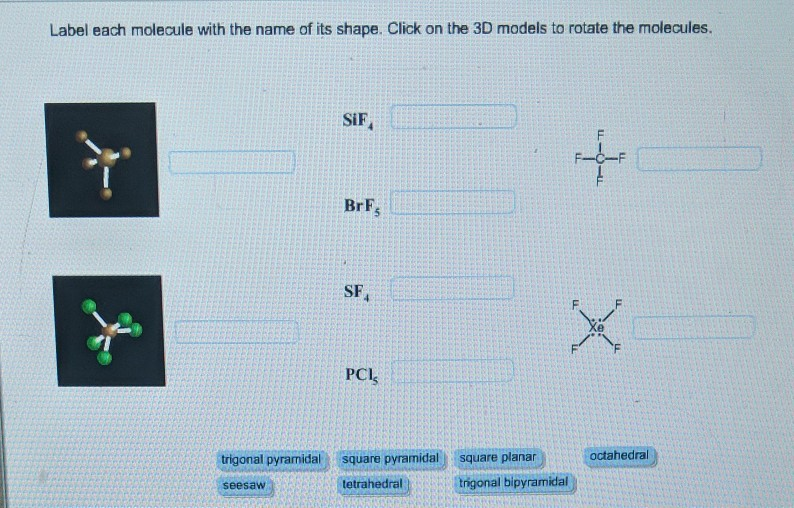 Solved Label each molecule with the name of its shape. Click | Chegg.com