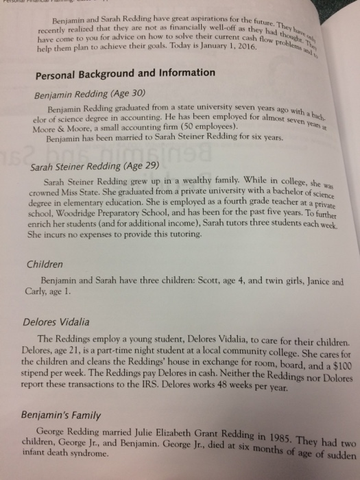 Finance Case Study Benajmin and Sarah Redding need | Chegg.com