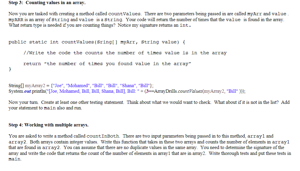 Solved Step 1: Create a class called ArrayDrills with the | Chegg.com