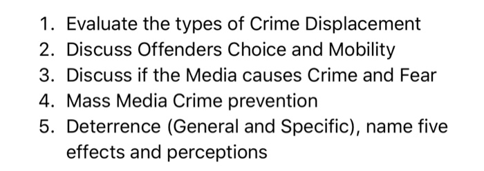 Solved 1. Evaluate the types of Crime Displacement 2. | Chegg.com