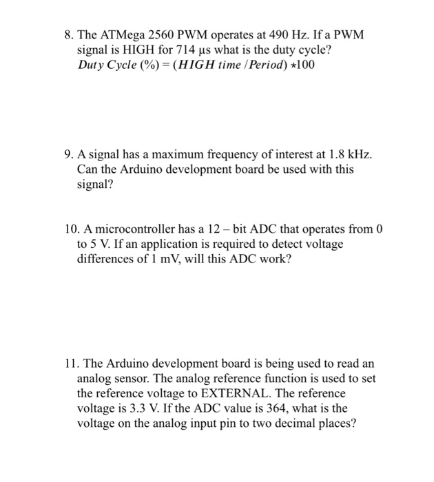 Solved 8. The ATMega 2560 PWM operates at 490 Hz. If a PWM | Chegg.com