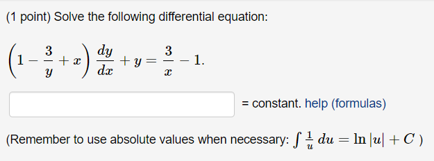 Solved (1 point) Solve the following differential equation: | Chegg.com