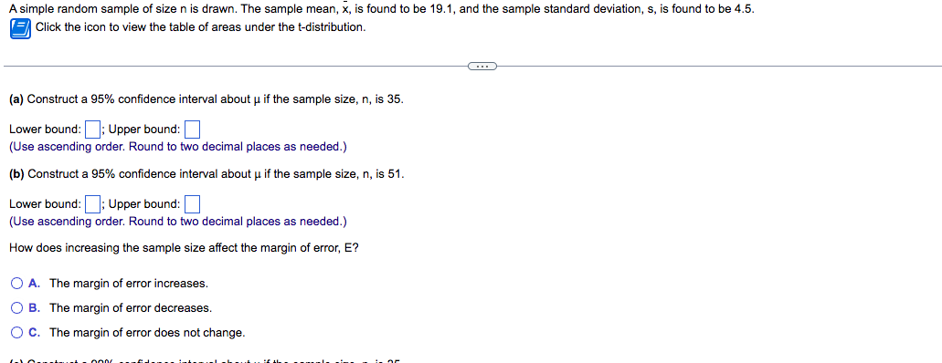 Solved A simple random sample of size n ﻿is drawn. The | Chegg.com