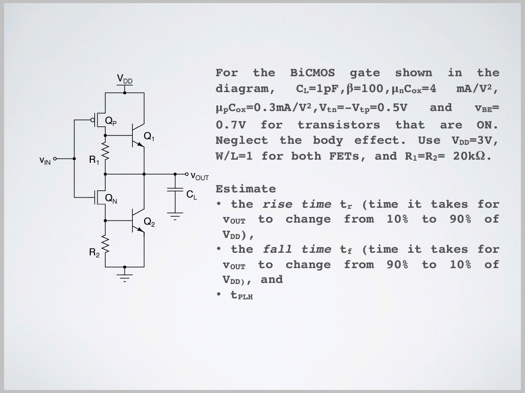 For the BiCMOS gate shown in the diagram, | Chegg.com