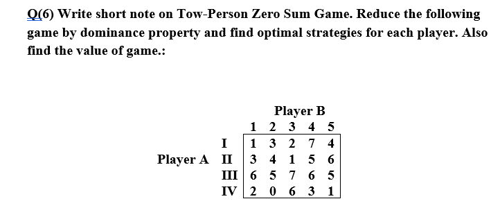 Solved Q(6) Write short note on Tow-Person Zero Sum Game. | Chegg.com Solved Q(6) Write short note on Tow-Person Zero Sum Game. | Chegg.com