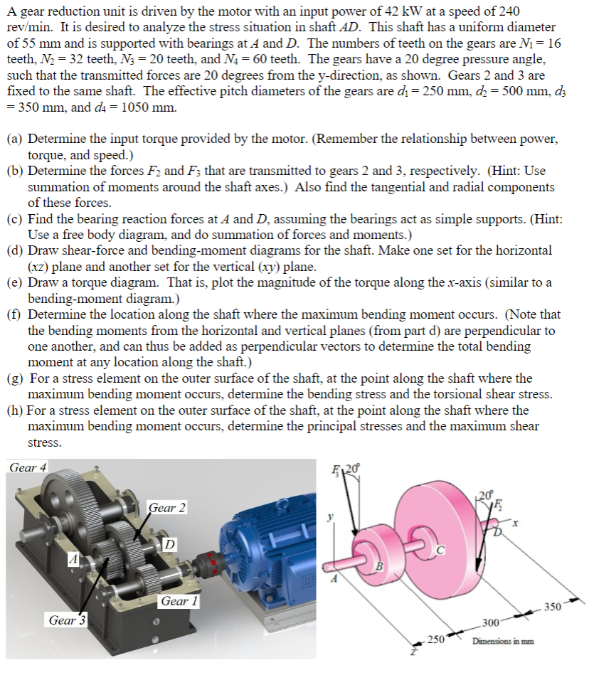 Solved A gear reduction unit is driven by the motor with an | Chegg.com